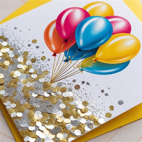 A Birthday Card With Balloons And Confetti On The Top Premium Ai