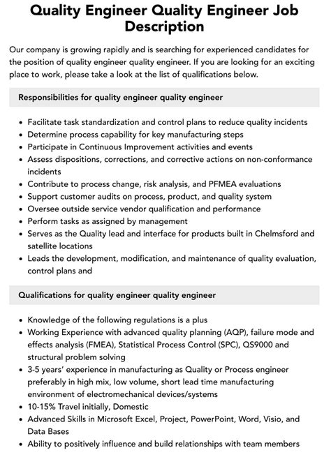Quality Engineer Quality Engineer Job Description Velvet Jobs