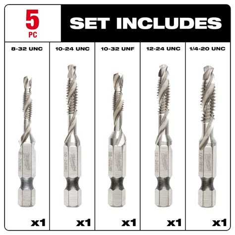 Milwaukee 48 89 4874 Shockwave 5 Piece Sae Impact Drill Tap Set Tool Nut
