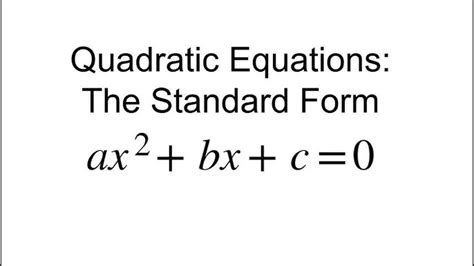 Quadratic Equation In Standard Form