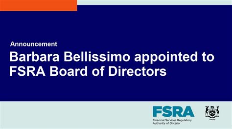 Excited To Join The Fsra Board And Contribute To This Important Ontario… Barbara Bellissimo