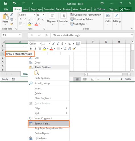 Strikethrough In Excel 200320072010201120132016