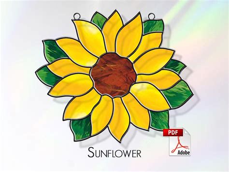 Sunflower Stained Glass Pattern Flower Suncatcher Sunflower Template For Making Stained Glass