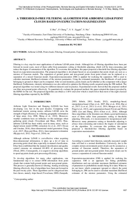 Pdf A Threshold Free Filtering Algorithm For Airborne Lidar Point