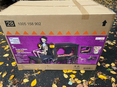 5 Ft Animated Haunted Hearse Skeleton Led Eyes Halloween Prop Decor