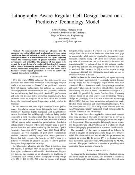 Pdf Lithography Aware Regular Cell Design Based On A Predictive