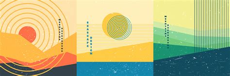 벡터 그림입니다 중반 세기 현대 그래픽 70 년대 복고풍 펑키 그래픽 그런지 텍스처 미니멀 한 풍경 세트 추상 적인 모양입니다 소셜 미디어 블로그 게시물 배너 카드 용