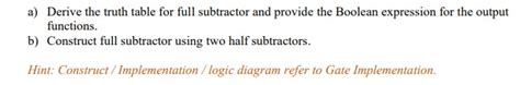 Solved A Derive The Truth Table For Full Subtractor And