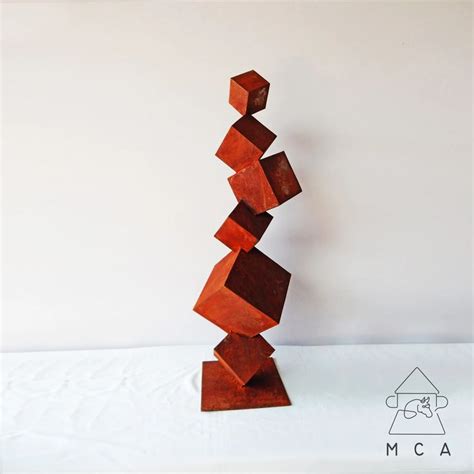 Rusty Metal Industrial Style Outdoor Sculpture Modern Cubist Garden Rusty Metal Industrial Style Outdoor Sculpture Modern Cubist Garden