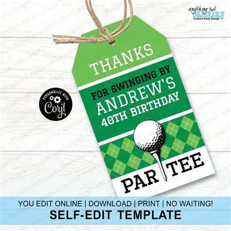 Editable Golf Party T Tags Printable Golf Partee Thank You Tags