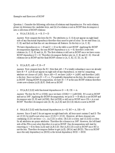 Examples And Exercises Of Bcnf Download Free Pdf Applied