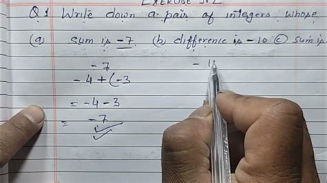 class 7 exercise 1 2 q 1 write down a pair of integers whose sum is