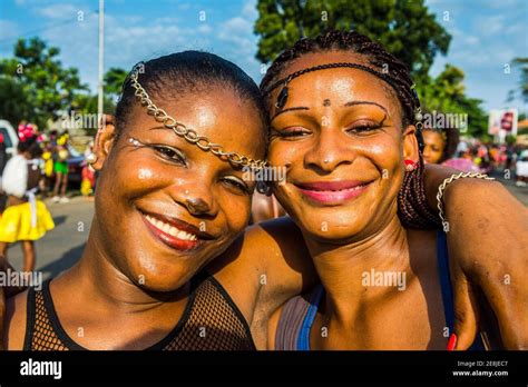 Girls Posing At The Carneval In The Town Of Sao Tome Sao Tome And