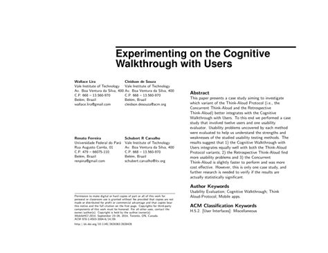 Pdf Experimenting On The Cognitive Walkthrough With Users
