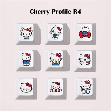 1 4 9 Pcs Hello Kitty Keycaps Cherry Profile R4 Height Pbt Cute Sanrio