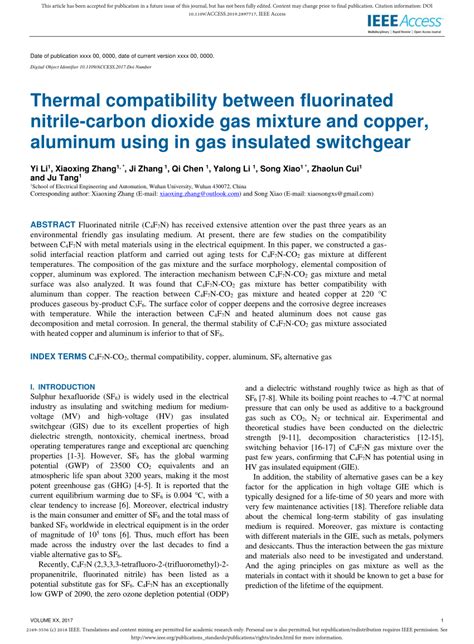 Pdf Thermal Compatibility Between Perfluoroisobutyronitrile Co2 Gas Mixture With Copper And