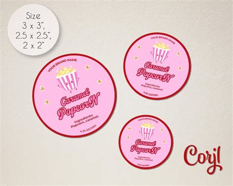 Editable Popcorn Round Label Template Printable Playful Popcorn