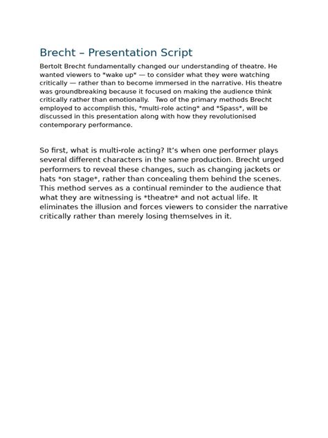 Brechts Theatre Multi Role Acting And Spass Pdf