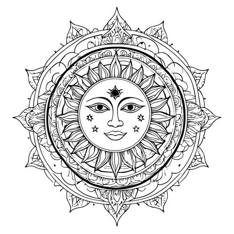Mandala Sun And Moon Tatto Vector Illustration Premium Ai Generated