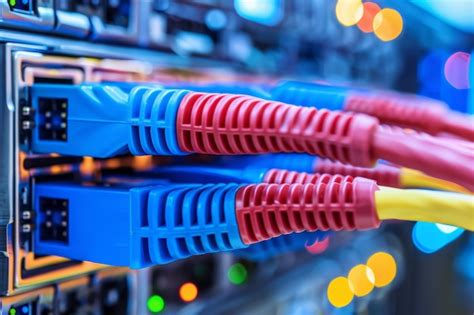 Premium Photo Lan Fiber Optic Cable Connected To The Server Switch For Optimized Network