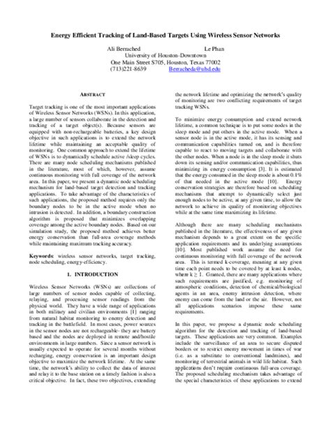 Pdf Energy Efficient Tracking Of Land Based Targets Using Wireless