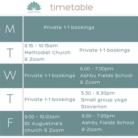 Group Class Timetable And Venues Yoga Senses