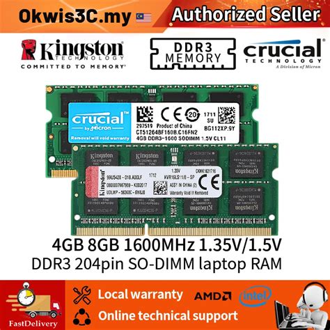 [24ship]kingston crucial ddr3 ddr4 sodimm laptop memory 4gb 8gb 16gb