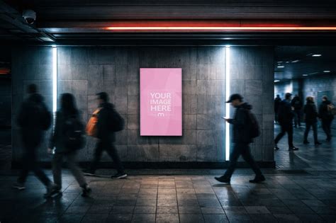 Underground Poster Mockup In Modern Subway Station Mediamodifier