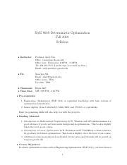 ISyE Syllabus Pdf ISyE Deterministic Optimization Fall Syllabus Instructor