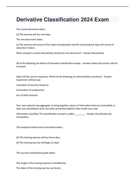 Derivative Classification 2024 Exam Questions And Answers With Complete