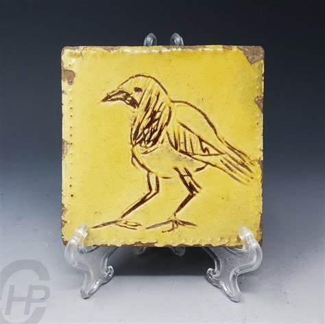 Slipware Sgraffito Bird Tile England Late 19th Early 20th Century