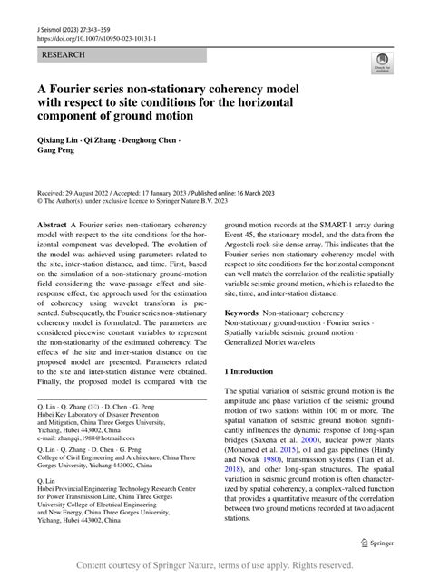 A Fourier Series Non Stationary Coherency Model With Respect To Site