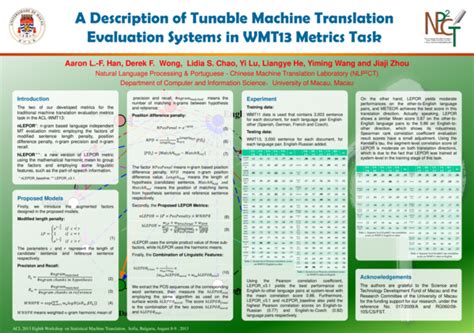 Pdf Acl Wmt Poster A Description Of Tunable Machine Translation Evaluation Systems In Wmt13