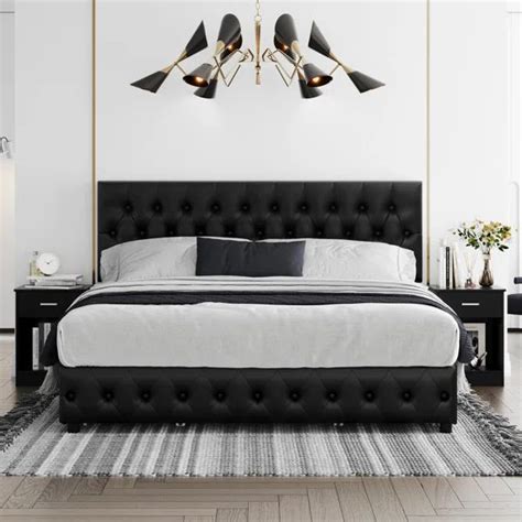 Andam Upholstered Platform Storage Bed Bed Frame With Storage Black