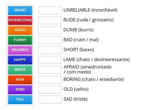 Exercício 2 Match The Adjectives Une Las Parejas