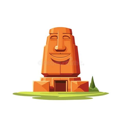 Stylized Cartoon Stone Idol Sculpture With Smiling Face And Ancient