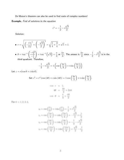 Solution De Moivre S Theorem Studypool