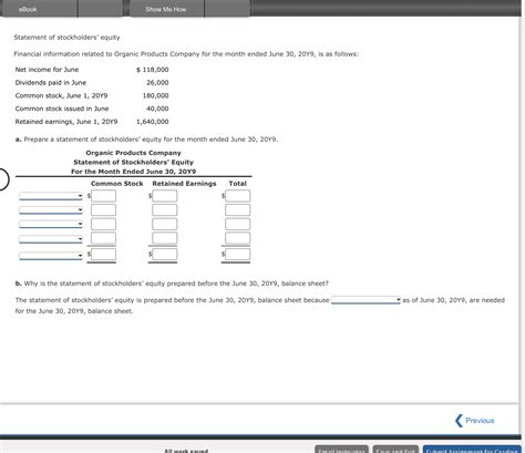 Solved Statement Of Stockholders Equity Financial