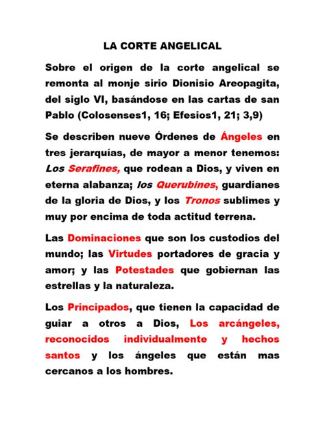Orígenes Y Oraciones De La Corte Angelical Pdf Arcángel Miguel