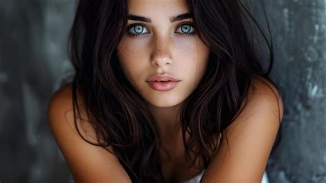A Woman With Brown Hair And Blue Eyes Has A Blue Eyes Premium Ai