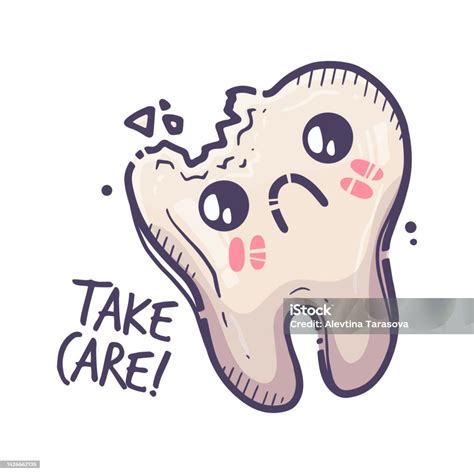 치아 관리 치료 컬렉션 포스터 책 전단지 스티커에 대한 치과 의학 테마 귀여운 감정의 치아 일러스트레이션 벡터 손으로 그린 스타일 건강관리와 의술에 대한 스톡 벡터 아트 및