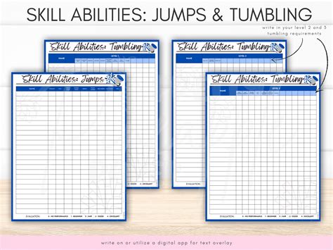 Printable Cheer Progress Skills Goals Tumbling Evaluation Jump