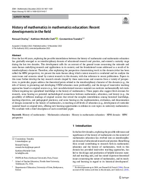 Pdf History Of Mathematics In Mathematics Education Recent