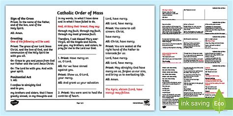 Editable Catholic Order Of Mass Layout Teacher Made