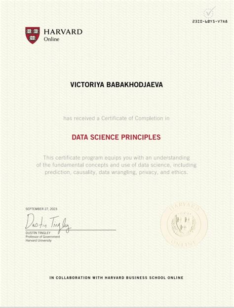 Ive Obtained A New Certification Data Science Principles From Harvard Online Victoriya