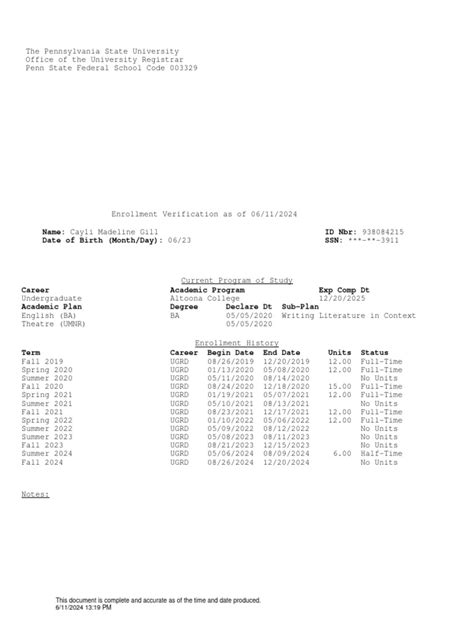 Enrollment Verification Report Pdf