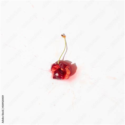 Squashed Red Cherry Berry Fruit On Bright White Background Red Ripe Fruit Concept Healthy Food