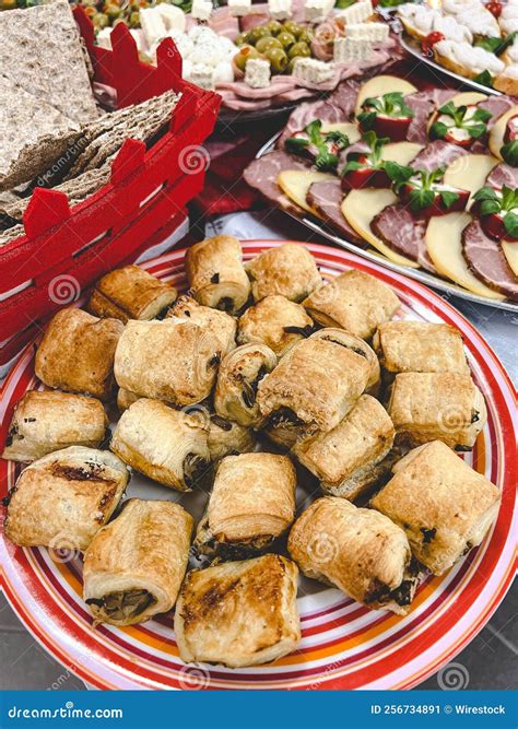 Vertical Closeup Shot Of Pies On A Buffet Table Stock Image Image Of