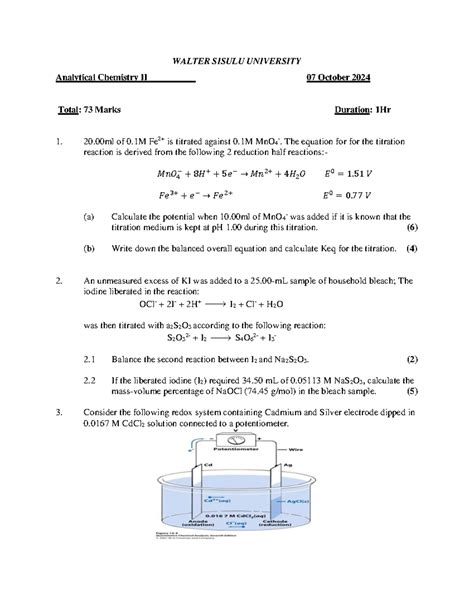 Redox Walter Sisulu University Analytical Chemistry Ii 07 October