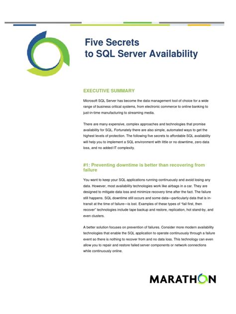 Five Secrets To Sql Server Availability Pdf Microsoft Sql Server